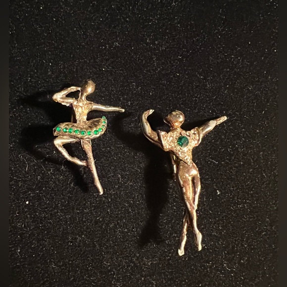 Jewelry | Vintage Pair Of Ballet Dancer Pins With Green Stones | Poshmark
